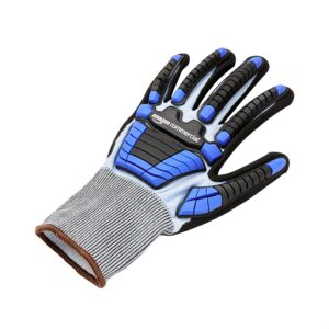 AmazonCommercial 18G Goldsilk & Sandy Nitrile Gloves with Impact Protection on Back (Blue/Black), Size L, 3-Pairs