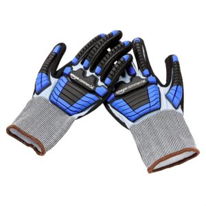 AmazonCommercial 18G Goldsilk & Sandy Nitrile Gloves with Impact Protection on Back (Blue/Black), Size L, 3-Pairs