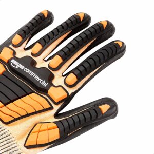 AmazonCommercial 13G Goldsilk & Foam Nitrile Gloves with Impact Protection (Orange/Black), Size L, 3-Pairs