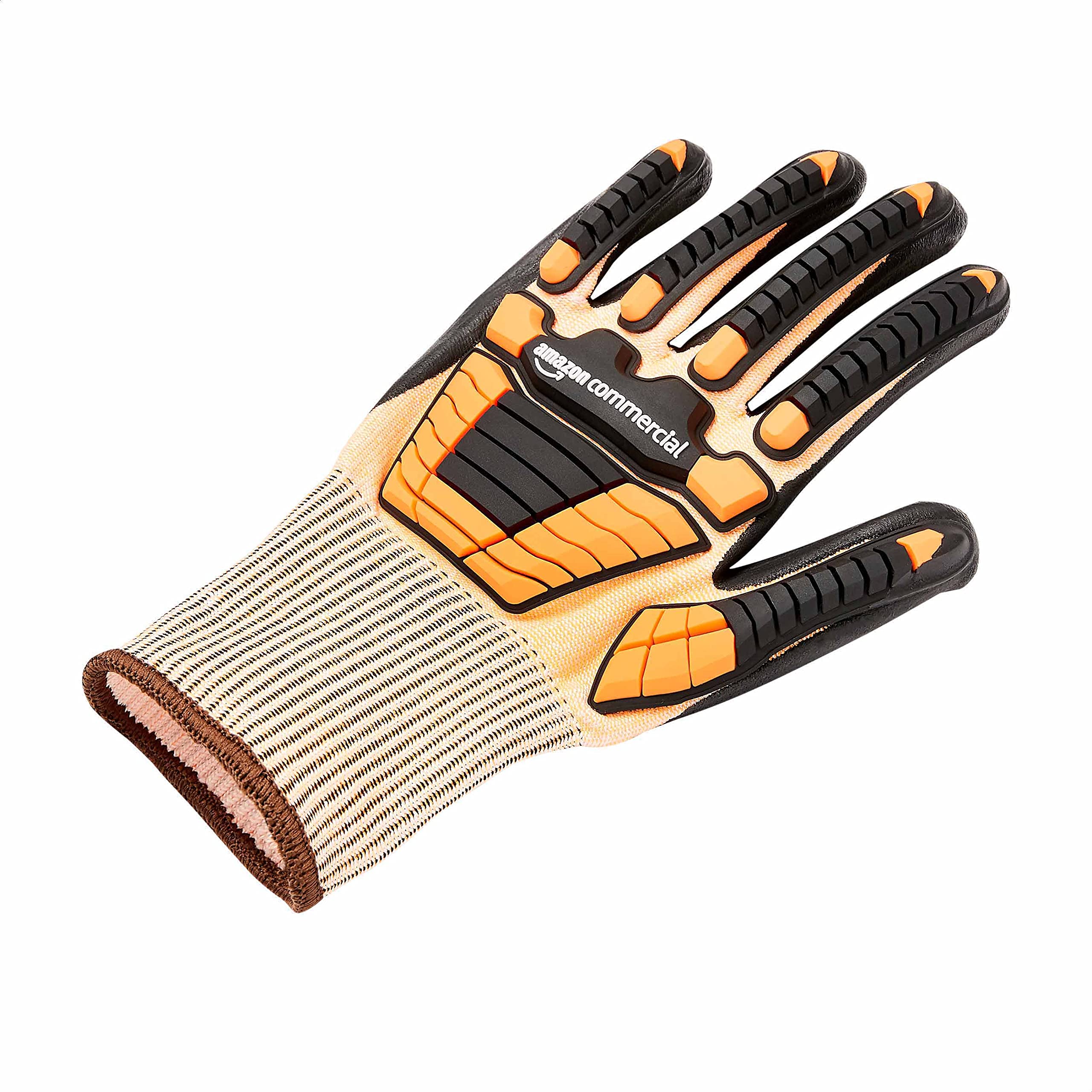 AmazonCommercial 13G Goldsilk & Foam Nitrile Gloves with Impact Protection (Orange/Black), Size L, 3-Pairs