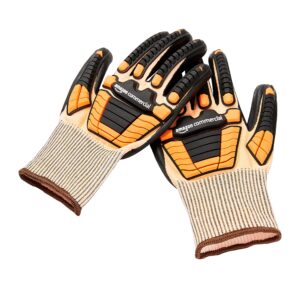 AmazonCommercial 13G Goldsilk & Foam Nitrile Gloves with Impact Protection (Orange/Black), Size L, 3-Pairs