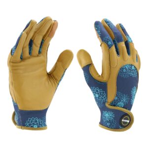 miracle-gro mg86213/wsm premium goatskin padded palm gloves – floral, small-medium, high dexterity spandex back gloves for women blue