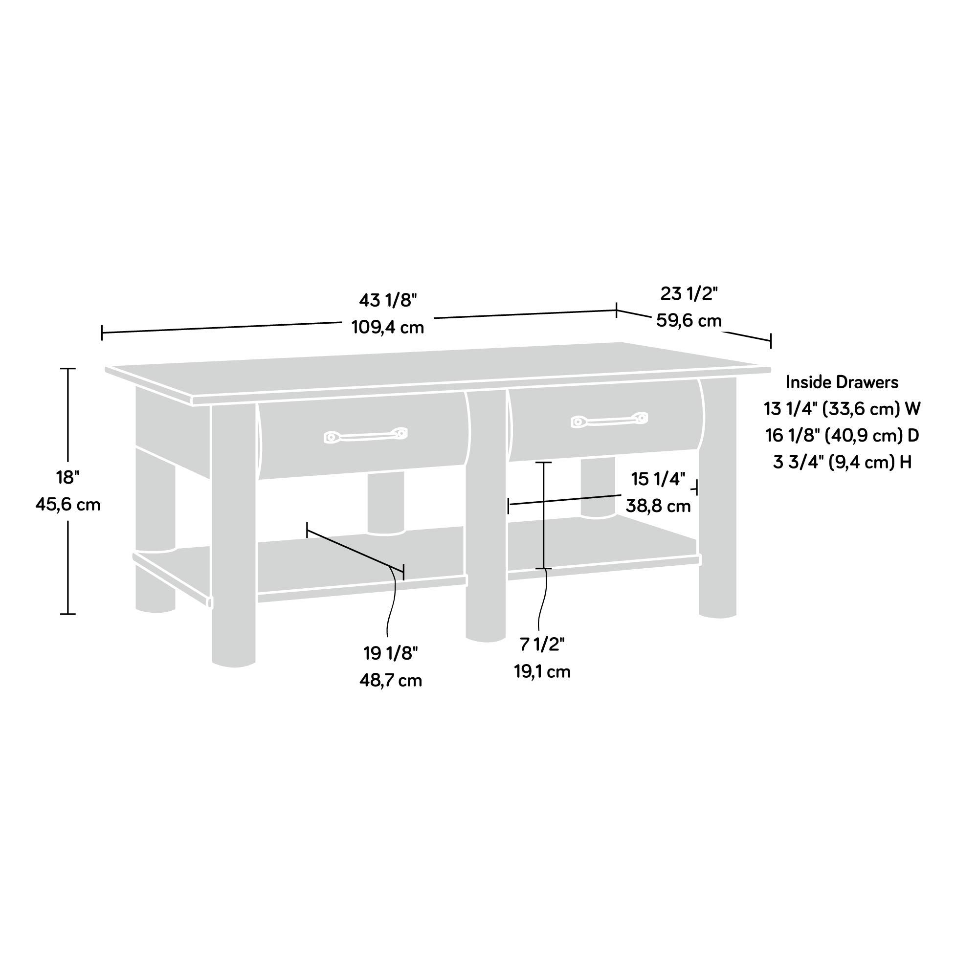 Sauder Boone Mountain Coffee Table, L: 43.07" x W: 23.47" x H: 17.95", Rustic Cedar Finish