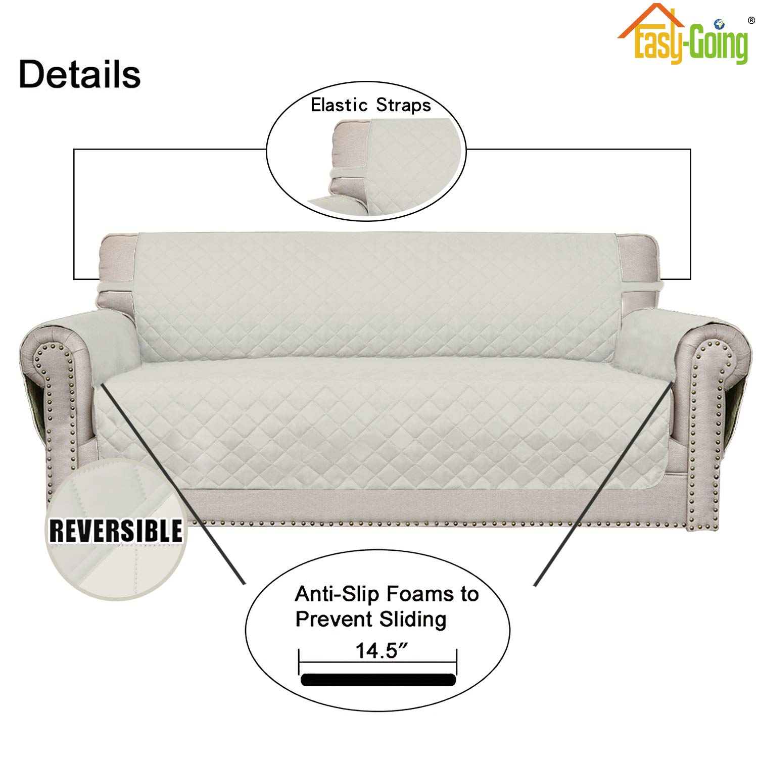 Easy-Going Reversible Oversized Couch Cover for 3 Cushion Couch Sofa Cover for Dogs Water Resistant Furniture Protector Cover with Foam Sticks for Pet (Oversized Sofa, Ivory/Ivory)