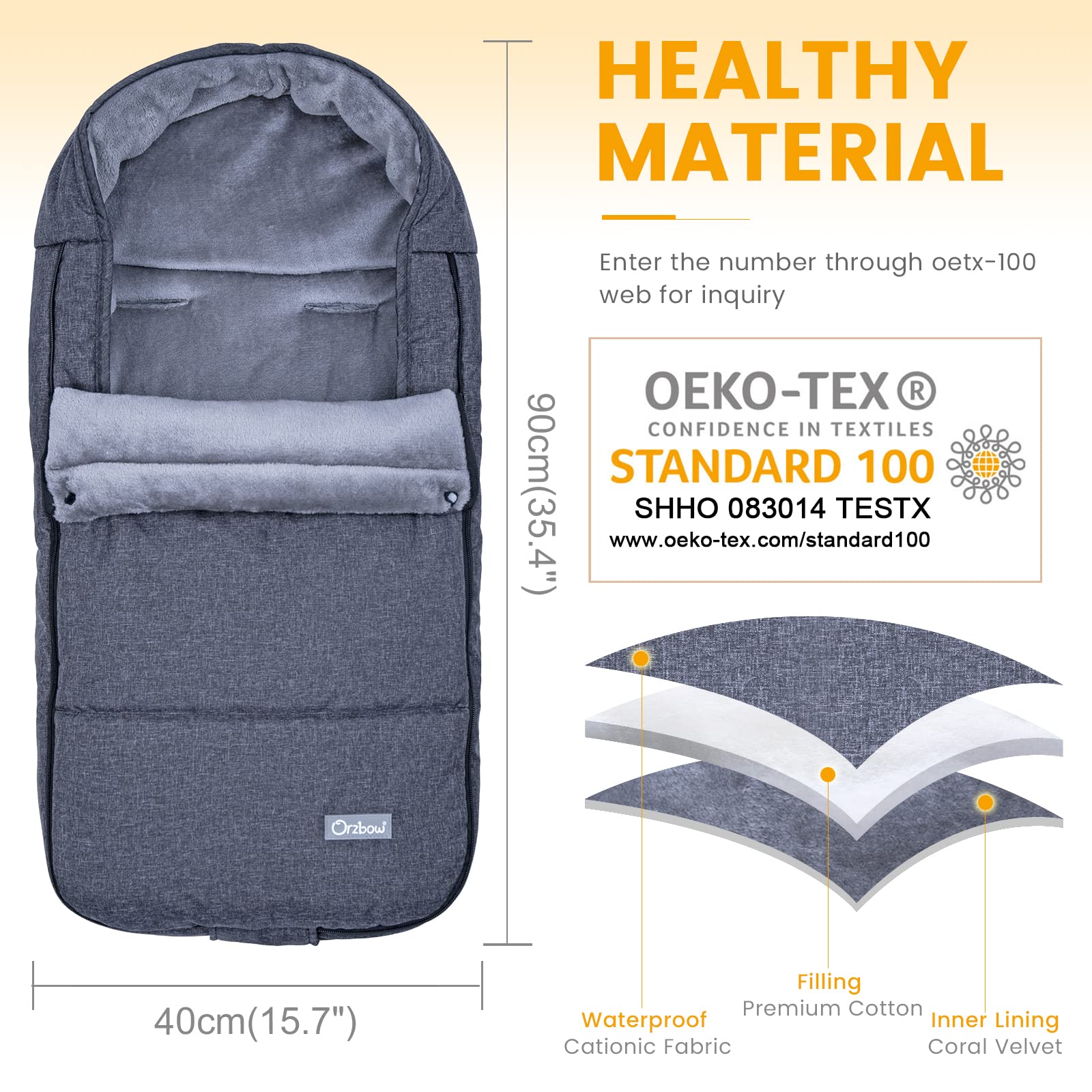 Orzbow Footmuff for Stroller,Weatherproof Anti-Kick Universal Toddler Sleeping Bag,Removable Warm Coral Fleece Lined Stroller Bunting Bag Footmuff(Light Gray)