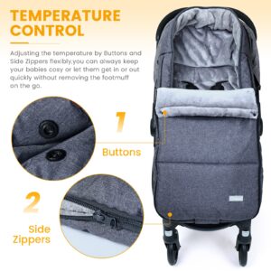 Orzbow Footmuff for Stroller,Weatherproof Anti-Kick Universal Toddler Sleeping Bag,Removable Warm Coral Fleece Lined Stroller Bunting Bag Footmuff(Light Gray)