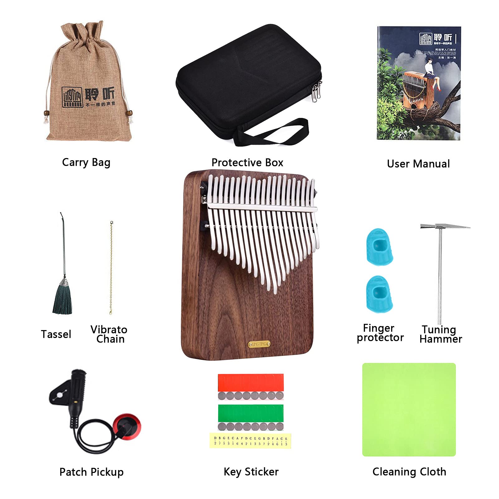 LingTing Kalimba 21 keys Thumb Piano Mbira Finger Piano Gift for Kids Adult Beginners Professional（LT-K21W,rain whisperer)