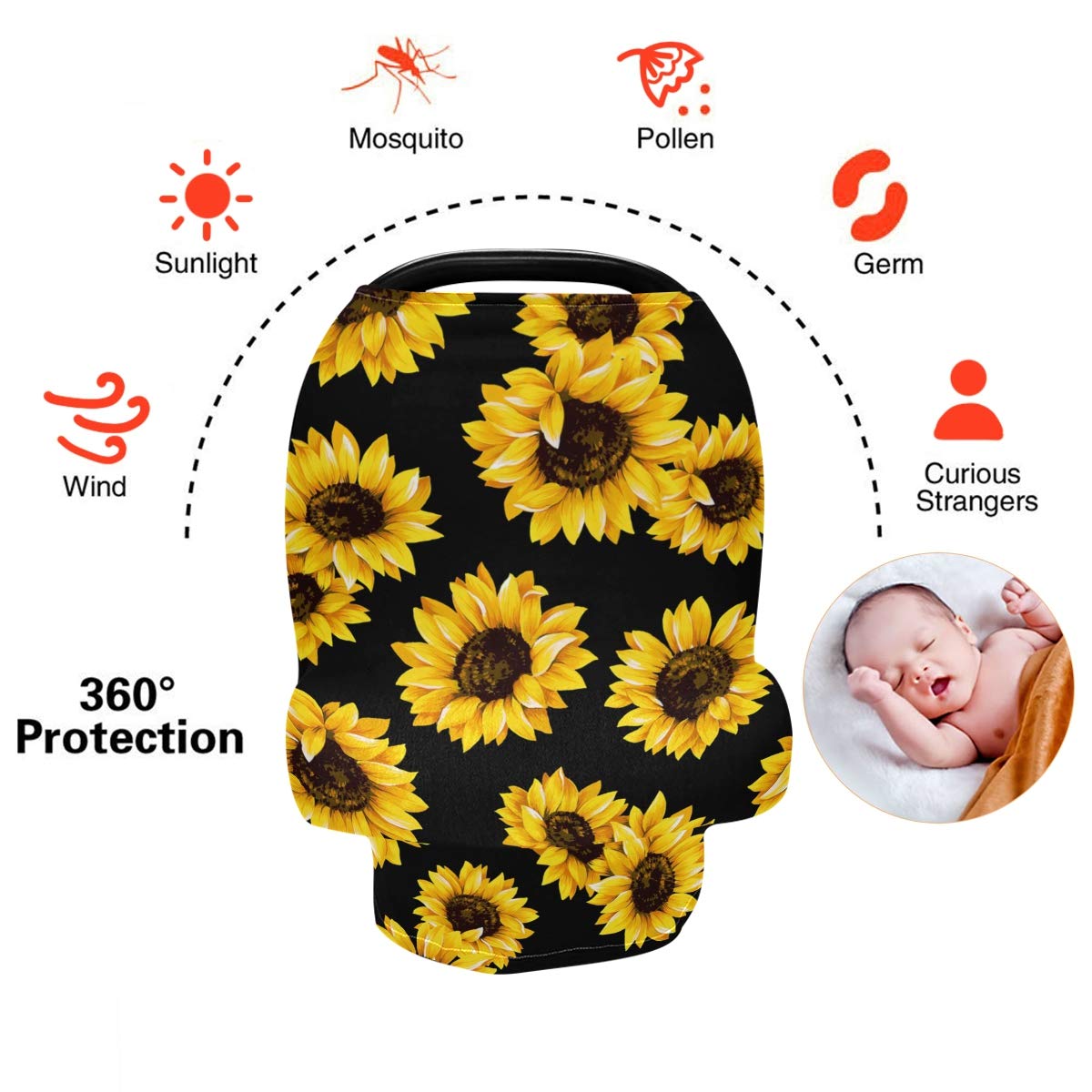 Nursing Cover Breastfeeding Scarf Sunflower- Baby Car Seat Covers, Stroller Cover, Carseat Canopy (n6)