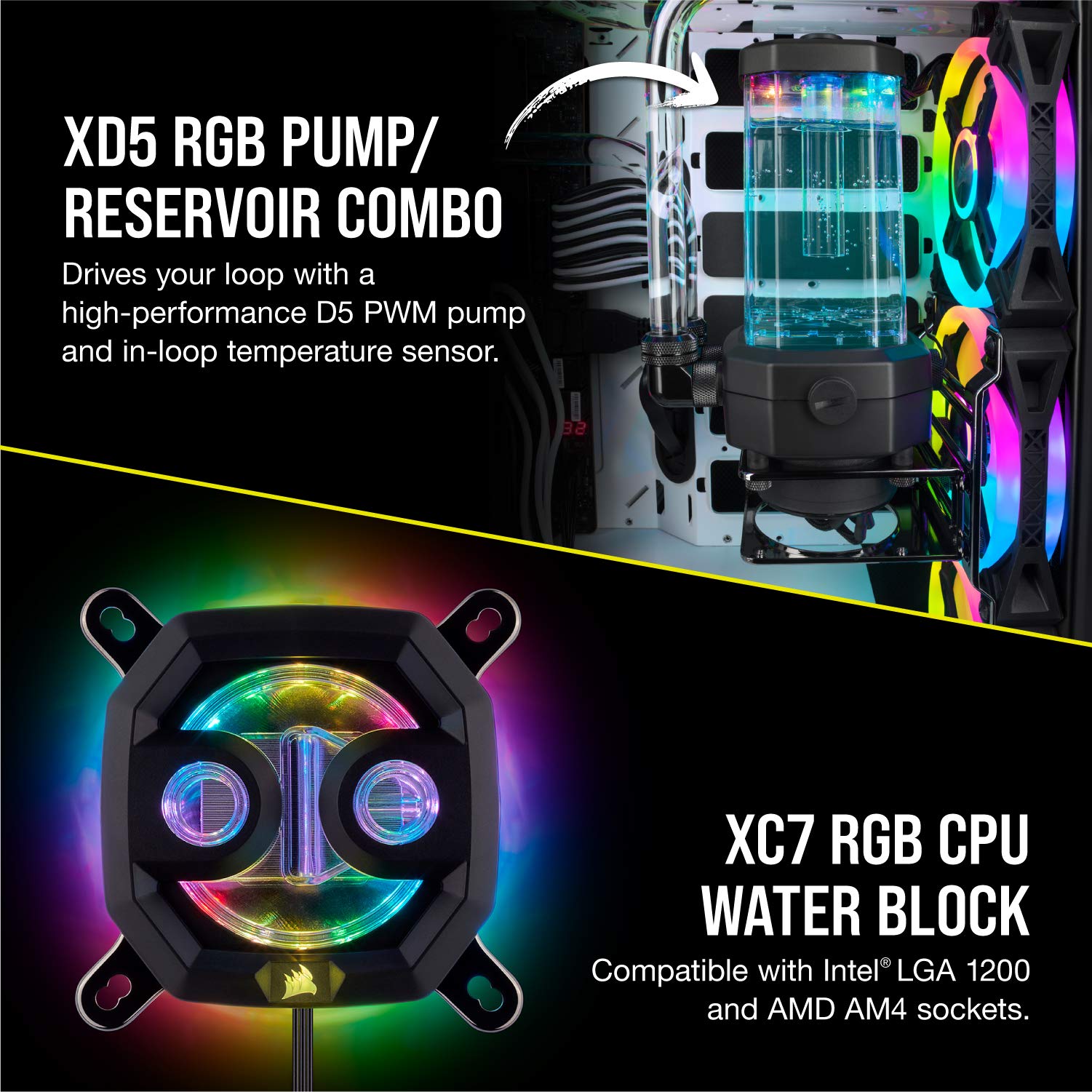 Corsair Hydro X Series XH305i Hardline Water Cooling Kit with/incl XC7 CPU Water Block, XR5 360mm Radiator, XD5 Pump Res and iCUE QL120 RGB Fans