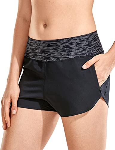 CRZ YOGA Women's Mid-Rise Quick Dry Lined Dolphin Running Shorts with Zip Pocket Elastic Waist Athletic Workout Shorts - 3'' Black X-Small