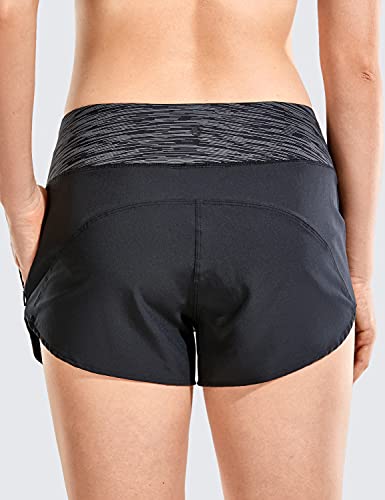 CRZ YOGA Women's Mid-Rise Quick Dry Lined Dolphin Running Shorts with Zip Pocket Elastic Waist Athletic Workout Shorts - 3'' Black X-Small