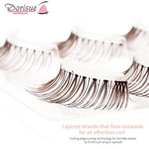 Dorisue Natural false Lashes Brown Eyelashes 3D Light Color Look Real False Eyelashes Short Handmade lashes wispies Natural False Eyelashes Eye Makeup Fake Eyelashes 4 Pairs eyelashes pack