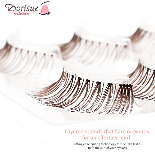 Dorisue Natural false Lashes Brown Eyelashes 3D Light Color Look Real False Eyelashes Short Handmade lashes wispies Natural False Eyelashes Eye Makeup Fake Eyelashes 4 Pairs eyelashes pack