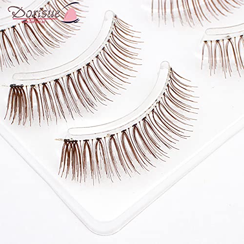 Dorisue Natural false Lashes Brown Eyelashes 3D Light Color Look Real False Eyelashes Short Handmade lashes wispies Natural False Eyelashes Eye Makeup Fake Eyelashes 4 Pairs eyelashes pack