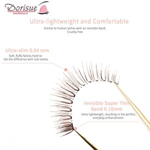 Dorisue Natural false Lashes Brown Eyelashes 3D Light Color Look Real False Eyelashes Short Handmade lashes wispies Natural False Eyelashes Eye Makeup Fake Eyelashes 4 Pairs eyelashes pack