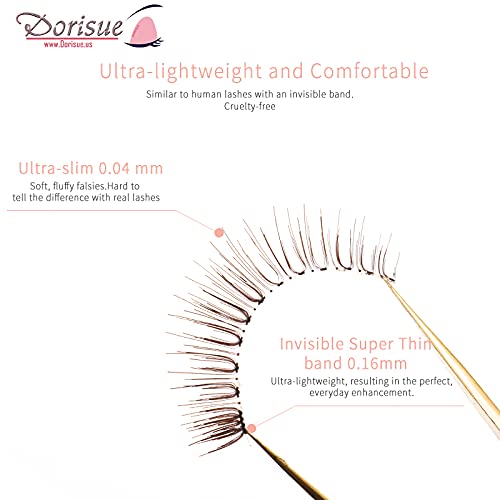 Dorisue Natural false Lashes Brown Eyelashes 3D Light Color Look Real False Eyelashes Short Handmade lashes wispies Natural False Eyelashes Eye Makeup Fake Eyelashes 4 Pairs eyelashes pack