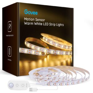 govee under cabinet lights, motion sensor led light strip with memory function, 4pcs adjustable brightness and 3000k warm white closet lights for cabinet, counter, kitchen, bedroom