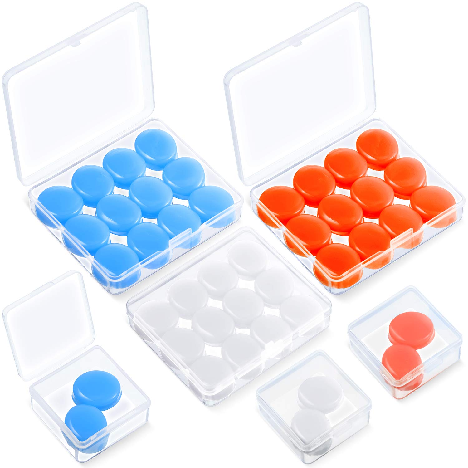 Frienda 21 Pairs Ear Plugs for Sleeping Reusable Moldable Silicone Earplugs Soft Noise Cancelling Earplugs Sound Blocking Ear Plugs with Case for Swimming Concert 32dB NRR (White, Blue, Orange)