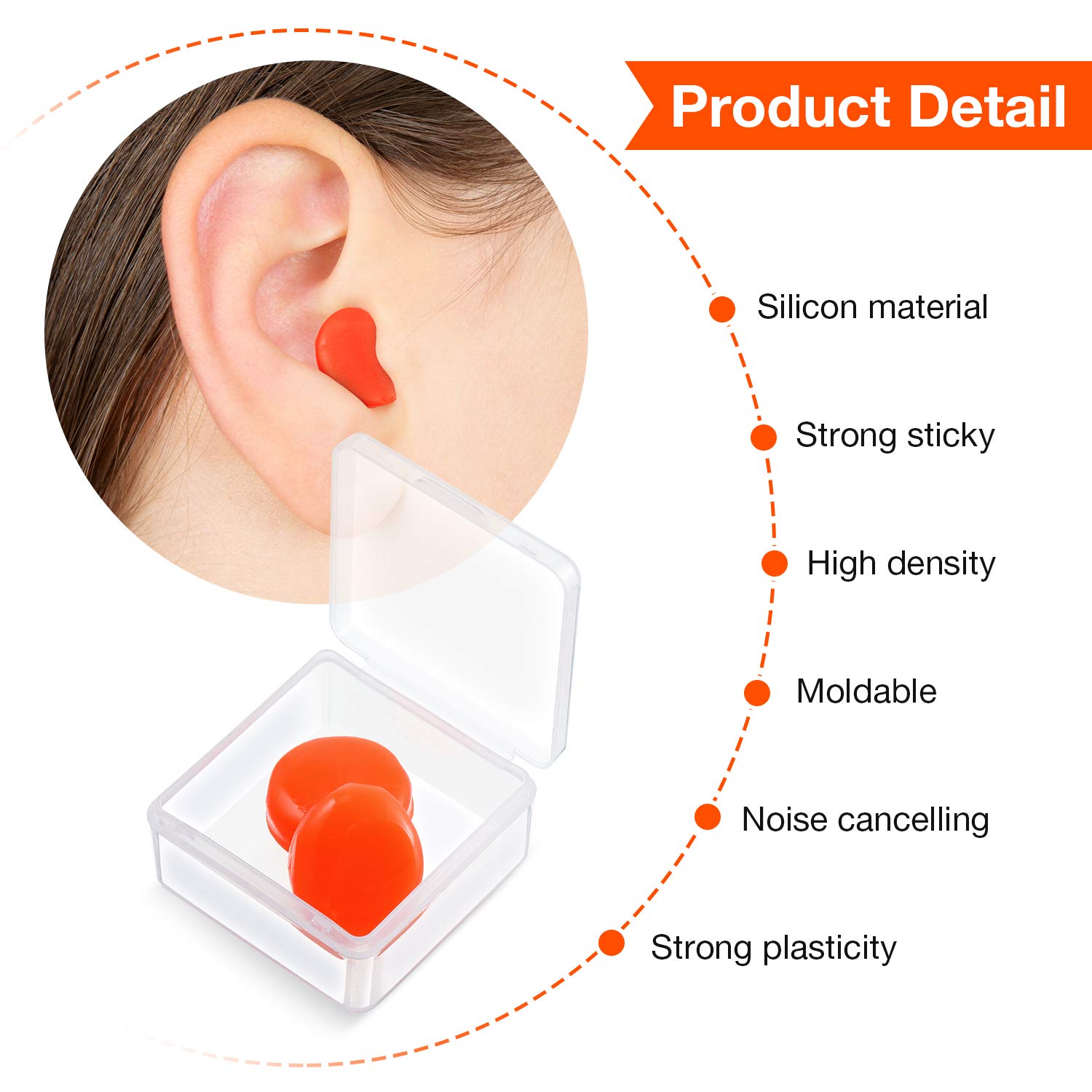 Frienda 21 Pairs Ear Plugs for Sleeping Reusable Moldable Silicone Earplugs Soft Noise Cancelling Earplugs Sound Blocking Ear Plugs with Case for Swimming Concert 32dB NRR (White, Blue, Orange)