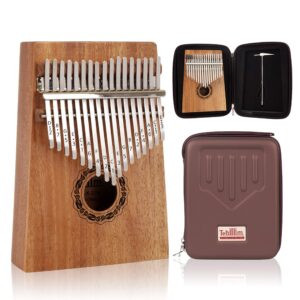 tehillim kalimba 17 keys thumb piano with hard case, study instruction and tunning hammer, portable mibra sanza african wood finger piano, gift for kids adult beginners professional (mahogany wood)