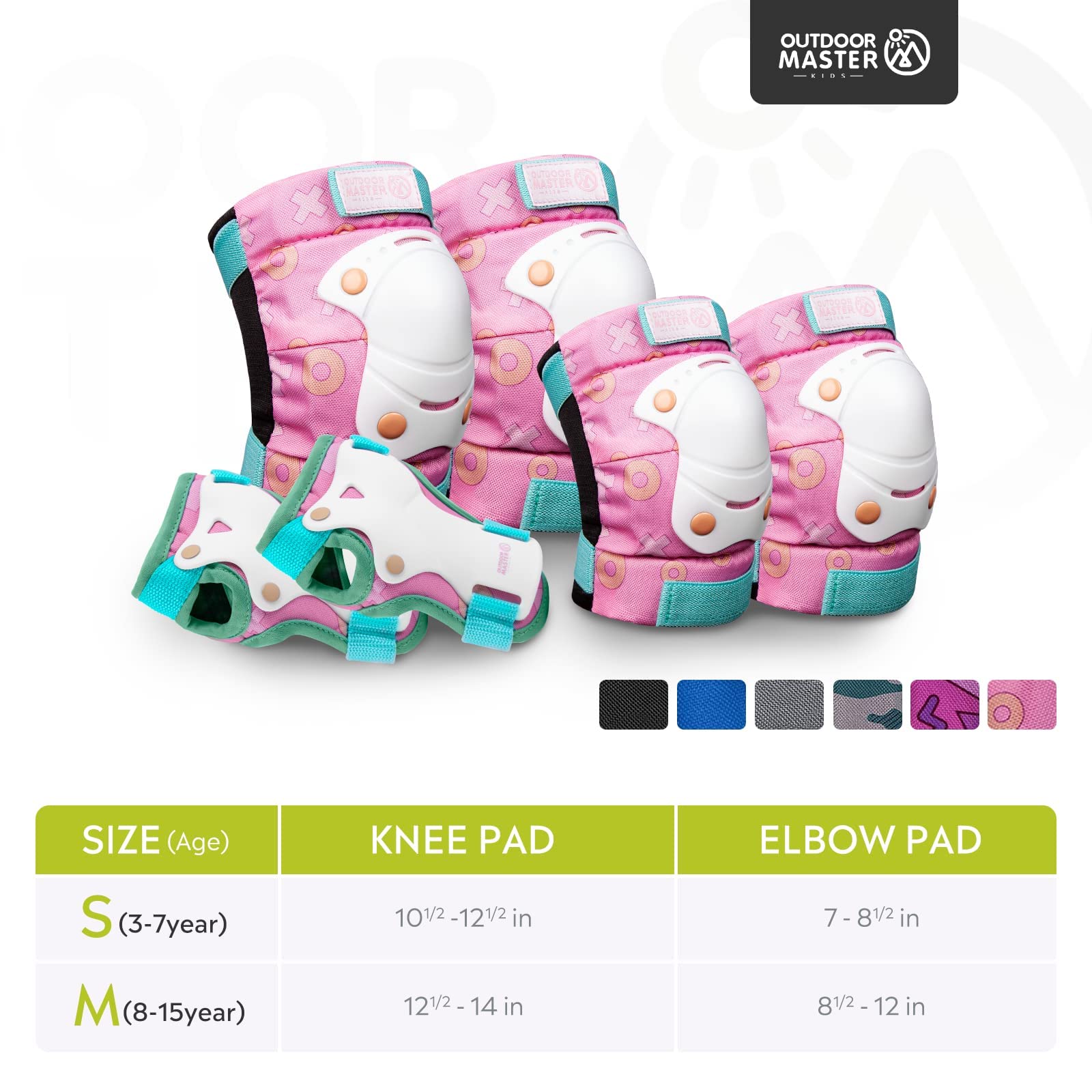 OutdoorMaster Knee Pads For Kids/Youth Elbows Pads Wrist Guards 3 In 1 Protective Gear Set for Multi Sports Skateboarding Inline Roller Skating Cycling Biking BMX Bicycle Scooter - Unicorn Tail - M