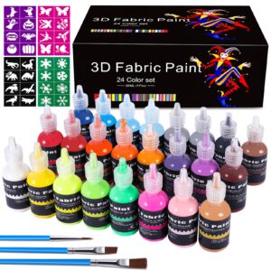 emooqi acrylic paint set, acrylic markers (24 metallic & glitter colors) with 3 brushes and 4 stencils, glow in the dark & vibrant shades, textile paint for clothing, accessories,ceramic,glass