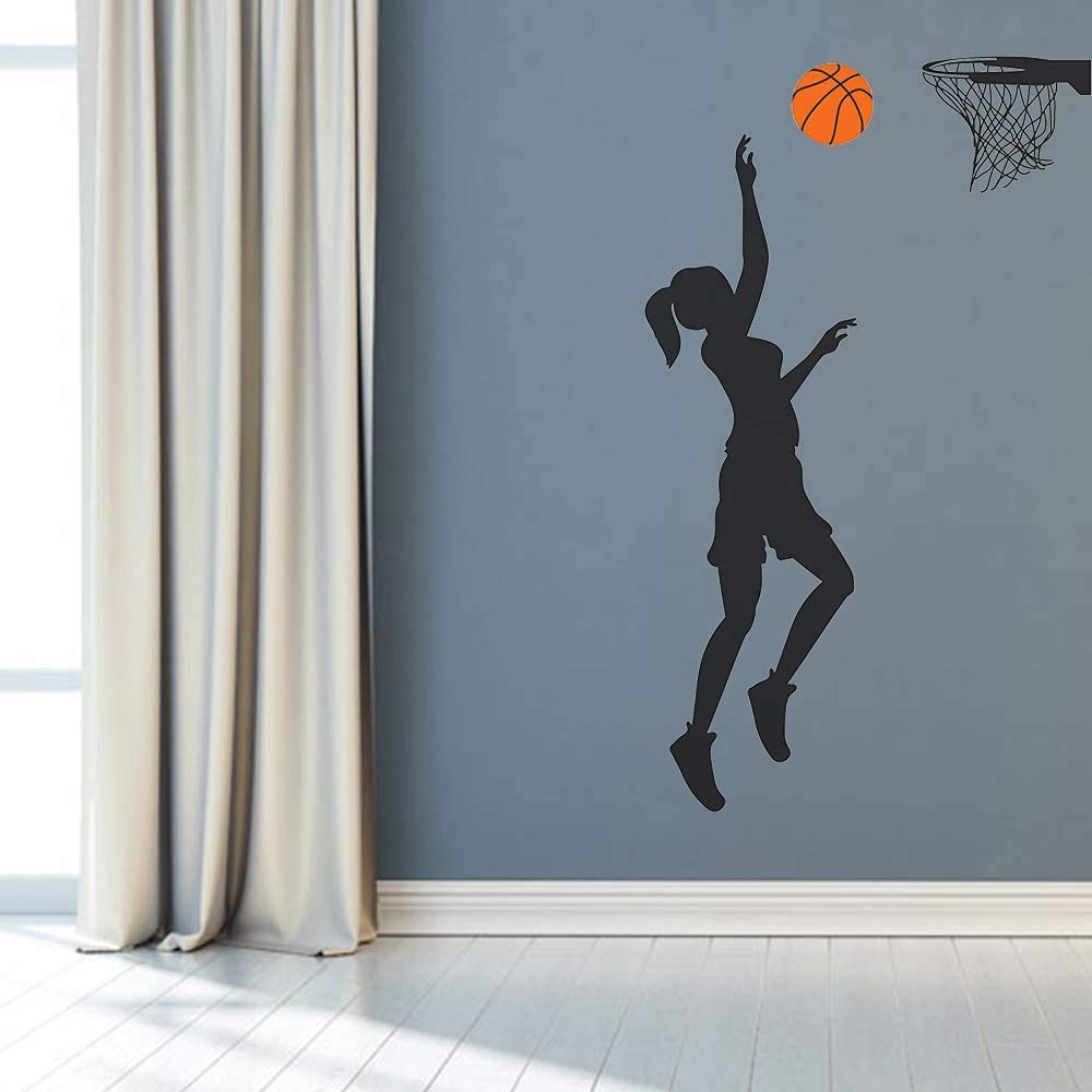 DNVEN Basketball Player Wall Decals Girl Basketball Wall Stickers Girls Basketball Decorations Basketball Murals Vinyl Removable Self Adhesive Wallpaper for Girls Rooms 13 x 41 inches