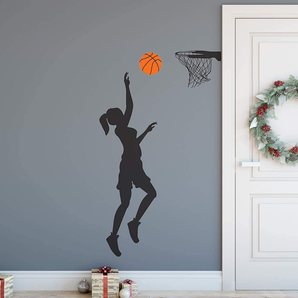 DNVEN Basketball Player Wall Decals Girl Basketball Wall Stickers Girls Basketball Decorations Basketball Murals Vinyl Removable Self Adhesive Wallpaper for Girls Rooms 13 x 41 inches