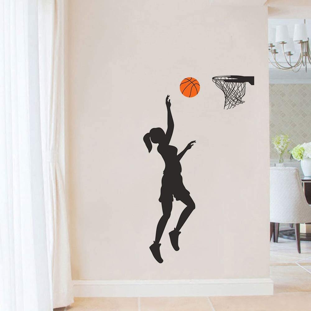 DNVEN Basketball Player Wall Decals Girl Basketball Wall Stickers Girls Basketball Decorations Basketball Murals Vinyl Removable Self Adhesive Wallpaper for Girls Rooms 13 x 41 inches