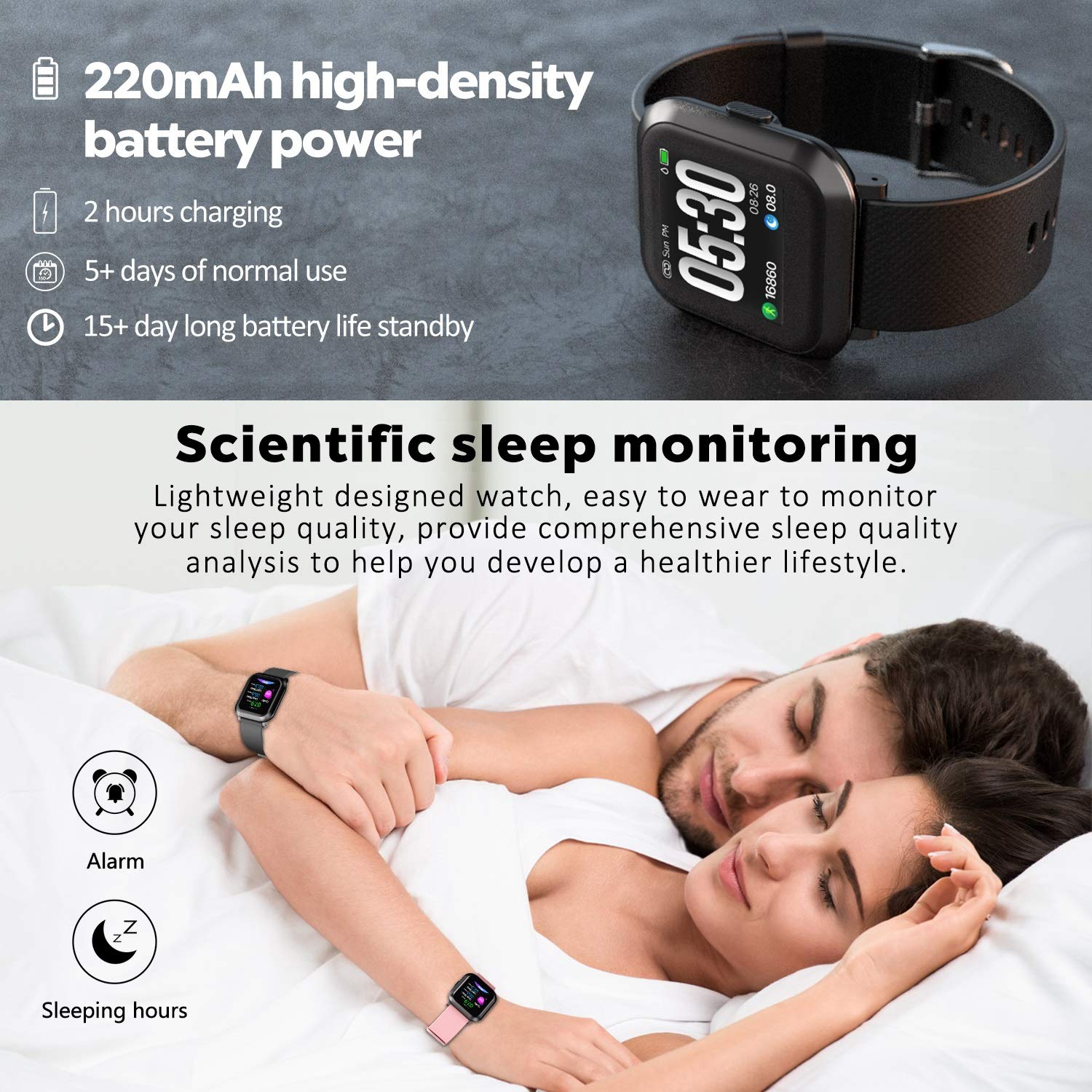 DoSmarter Fitness Watch, 1.3” Touch Screen Smartwatch, Waterproof Fitness Tracker with 10 Sport Modes, Step Calories Counter, and Sleep Tracking for Women Men