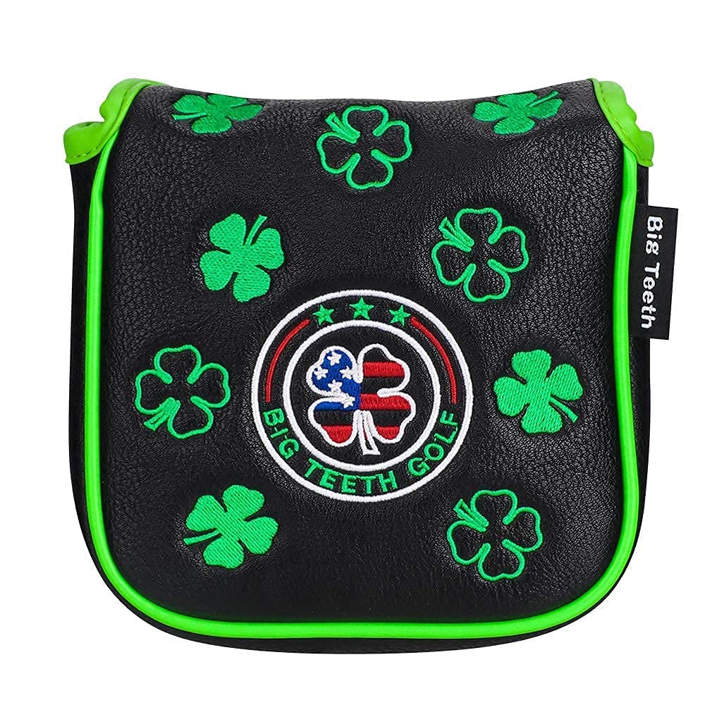 Big Teeth Lucky Clover Mallet Putter Cover Magnetic, Putter Covers for Golf Clubs Mallet, Putter Headcover Mallet Funny Fit Taylormade Scotty Cameron Large Square Putter Head