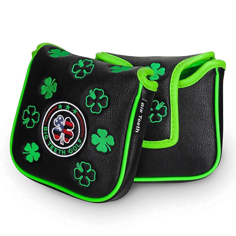 Big Teeth Lucky Clover Mallet Putter Cover Magnetic, Putter Covers for Golf Clubs Mallet, Putter Headcover Mallet Funny Fit Taylormade Scotty Cameron Large Square Putter Head