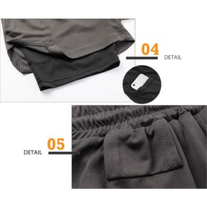 Surenow Mens Running Shorts，Workout Running Shorts for Men，2-in-1 Stealth Shorts， 7-Inch Gym Yoga Outdoor Sports Shorts Grey