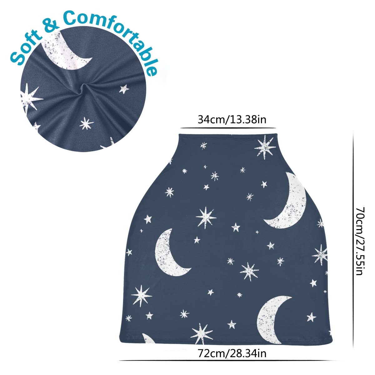 Nursing Cover Breastfeeding Scarf Moon and Stars- Baby Car Seat Covers, Stroller Cover, Carseat Canopy (f)