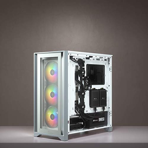 CORSAIR iCUE 4000X RGB Tempered Glass Mid-Tower ATX PC Case - 3X SP120 RGB Elite Fans - iCUE Lighting Node CORE Controller - High Airflow - White