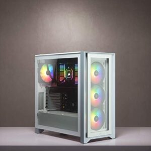 CORSAIR iCUE 4000X RGB Tempered Glass Mid-Tower ATX PC Case - 3X SP120 RGB Elite Fans - iCUE Lighting Node CORE Controller - High Airflow - White