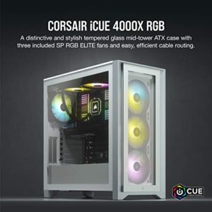 CORSAIR iCUE 4000X RGB Tempered Glass Mid-Tower ATX PC Case - 3X SP120 RGB Elite Fans - iCUE Lighting Node CORE Controller - High Airflow - White