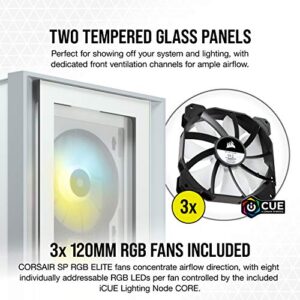 CORSAIR iCUE 4000X RGB Tempered Glass Mid-Tower ATX PC Case - 3X SP120 RGB Elite Fans - iCUE Lighting Node CORE Controller - High Airflow - White