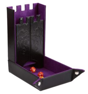 forged dice co. draco castle foldable dice tray and dice tower - foldable dnd dice tray and dice rolling tray tower - perfect for dungeons and dragons rpg and tabletop gaming - purple