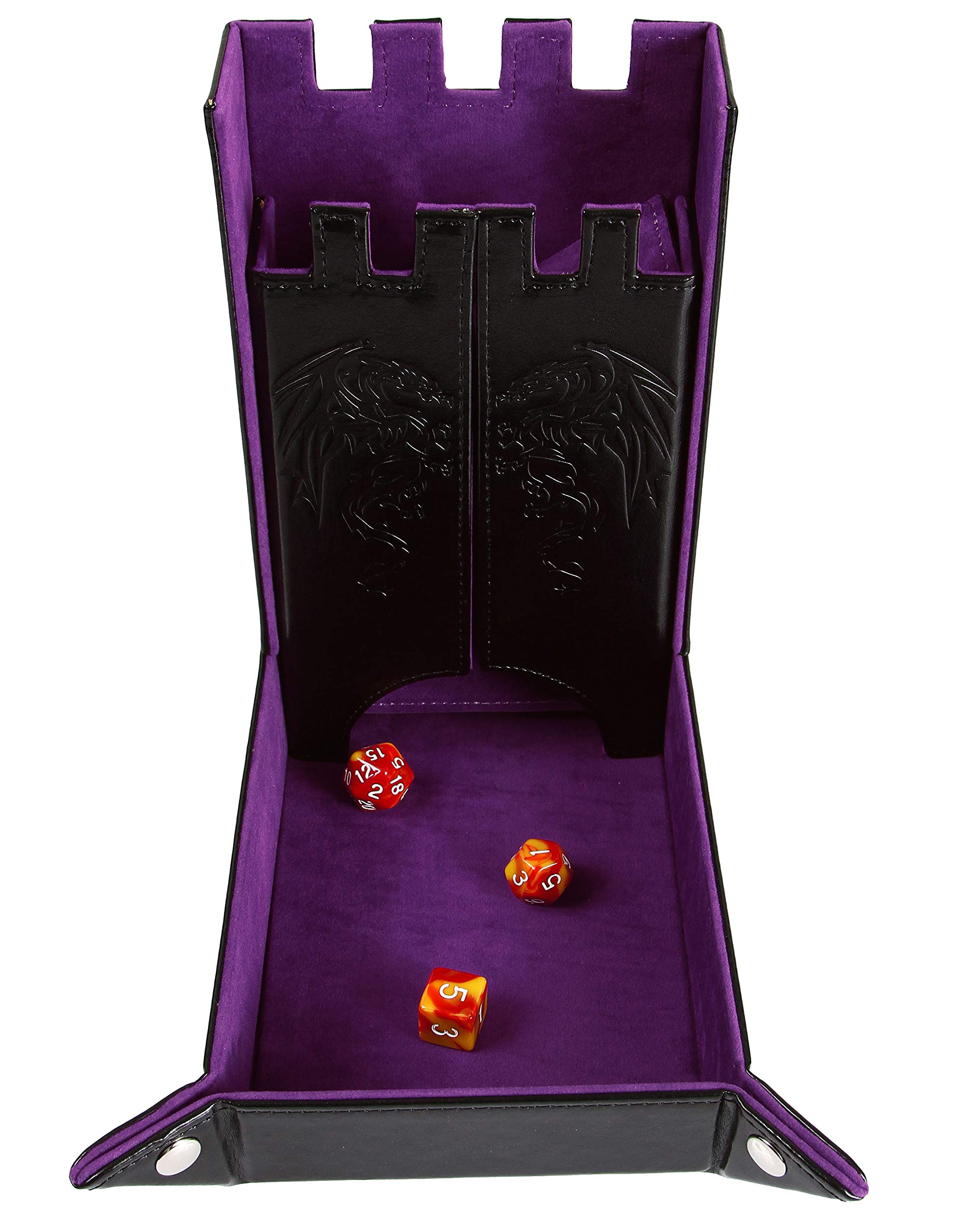 Forged Dice Co. Draco Castle Foldable Dice Tray and Dice Tower - Foldable DND Dice Tray and Dice Rolling Tray Tower - Perfect for Dungeons and Dragons RPG and Tabletop Gaming - Purple