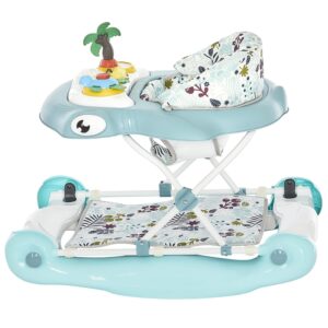 Dream on Me 2-in-1 Aloha Fun Baby Walker in Blue, Easily Convertible Baby Walker, Adjustable Three Position Height Settings, Easy to Fold and Store