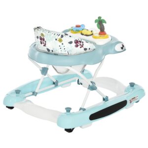 Dream on Me 2-in-1 Aloha Fun Baby Walker in Blue, Easily Convertible Baby Walker, Adjustable Three Position Height Settings, Easy to Fold and Store