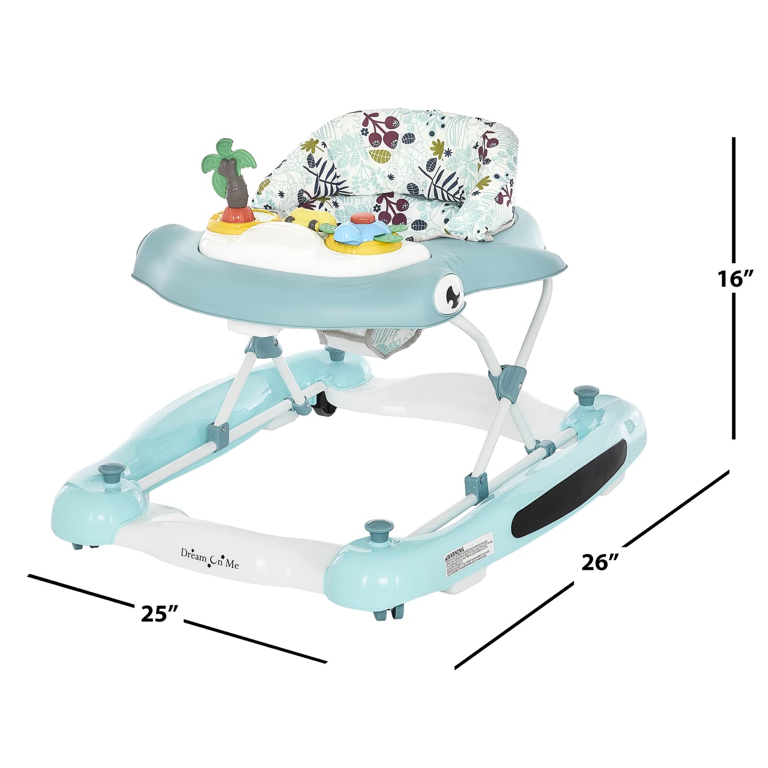 Dream on Me 2-in-1 Aloha Fun Baby Walker in Blue, Easily Convertible Baby Walker, Adjustable Three Position Height Settings, Easy to Fold and Store