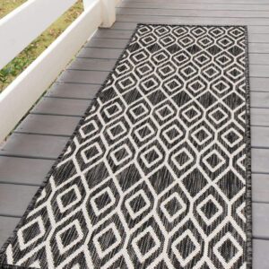 Jill Zarin Outdoor Collection Area Rug - Turks and Caicos (2' x 6' Runner Charcoal Gray/Ivory)