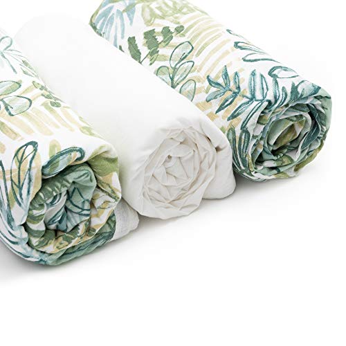 South Shore Dreamit 3-Piece Muslin Baby Bedding Set White and Green, Bohemian Harmony