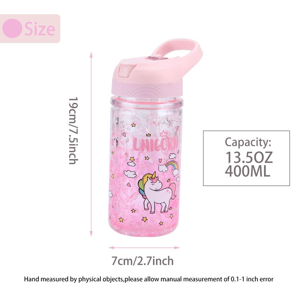 XinHuiGY Unicorn Water Bottles for Girls,Cute Cup with Straw and Safety Lock, Outdoor Indoor Pink Water Bottle with shoulder strap,400ML/13.5oz Kawaii water bottle for girl boy unicorn lover