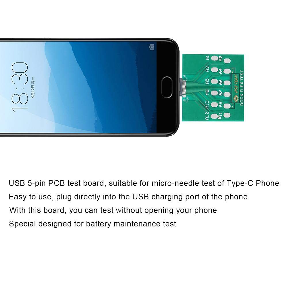 Zopsc 2pcs 5-Pin Test Repair Tools USB Dock Test Board Battery Power Charging Port Easy for Android Type-C Phone(#1)