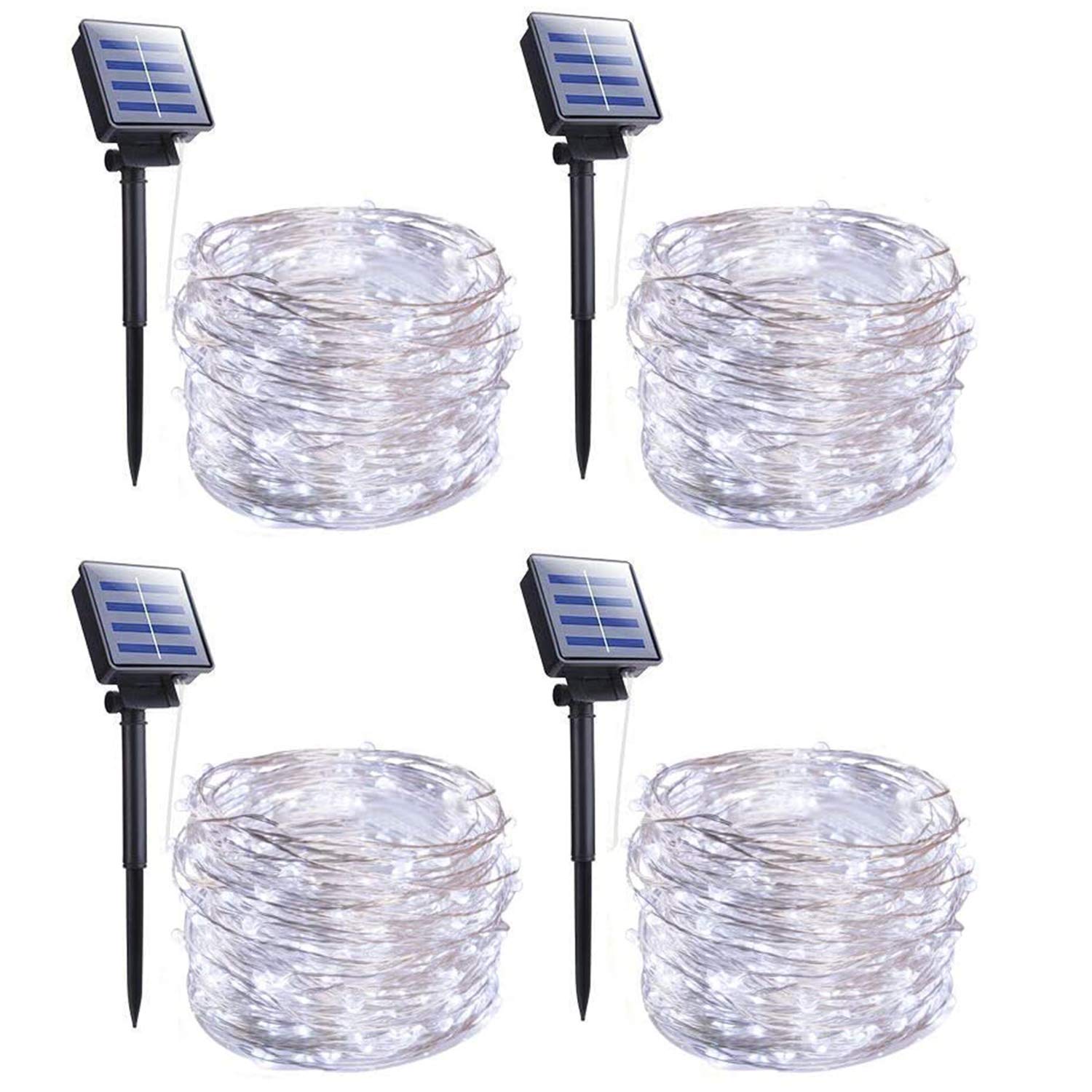 Outdoor Solar String Lights, 4 Pack 33FT 100 LED Solar Powered Fairy Lights with 8 Lighting Modes Waterproof Decoration Copper Wire Lights for Patio Yard Trees Christmas Wedding Party (Pure White)