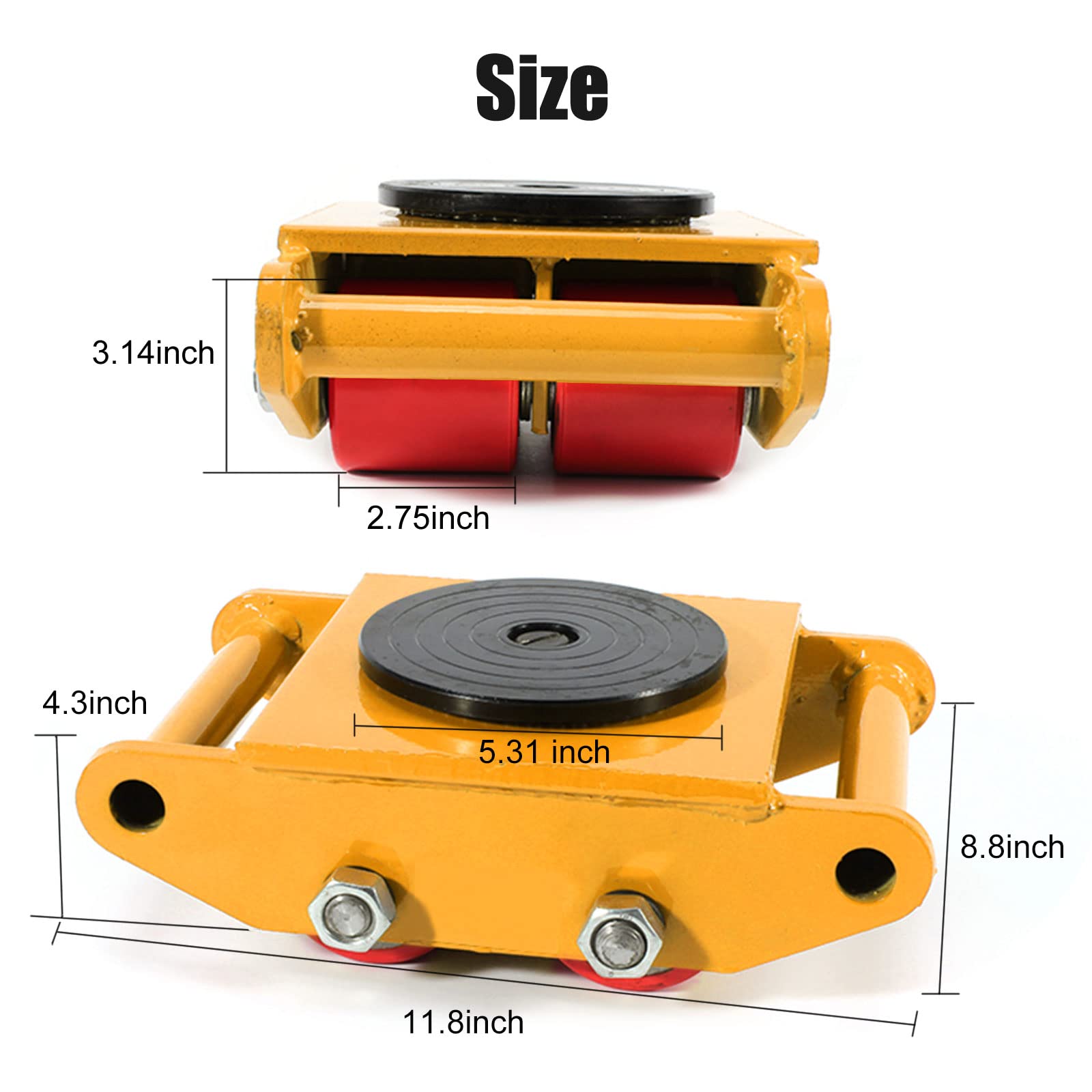 4PCS Machinery Skate Dolly, 6T Industrial Machinery Mover 13200LBS Heavy Duty Machinery Skate with Steel Rollers Cap 360 Degree Rotation Non-Slip Cap for Warehouse, Factory