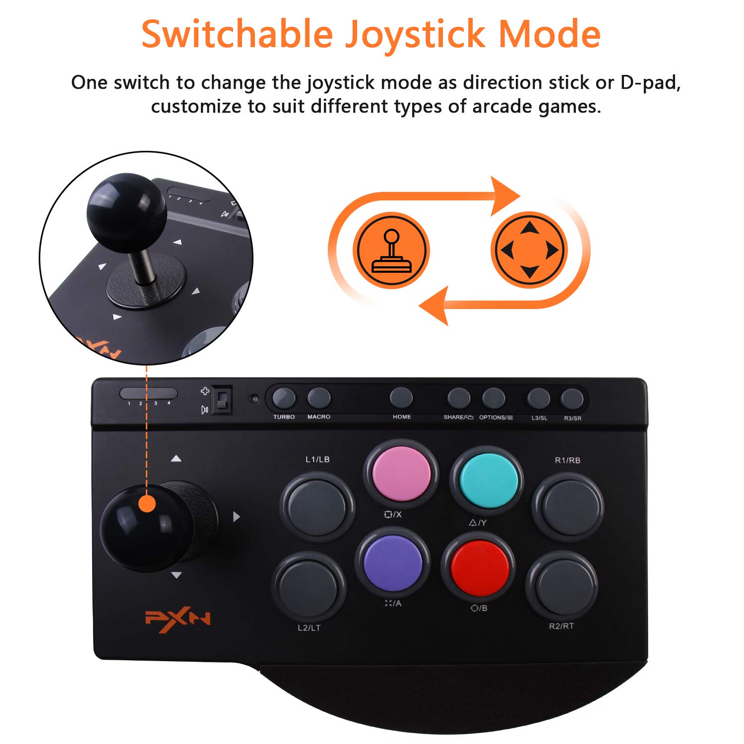 PXN Arcade Fight Stick Joystick for Xbox One, Xbox Series X|S PC,Switch,PS4,PS3,Android TV Box, Nintendo,Windows,with USB Port,Turbo & Macro Functions Game Controllers